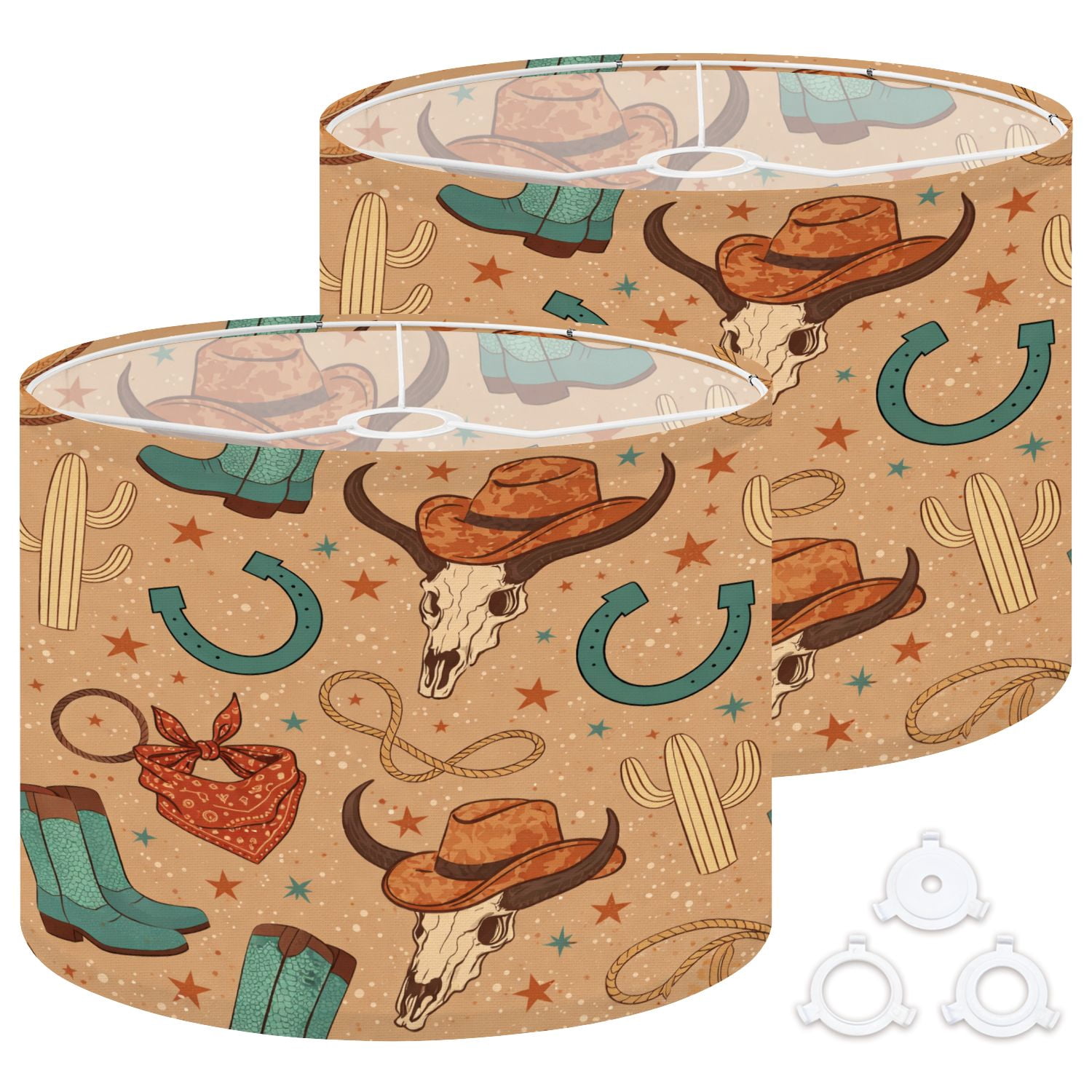 Lamp Shades Set of 2 Easy Assembly Western Cowboy Bull Skull Cowboy Hat ...