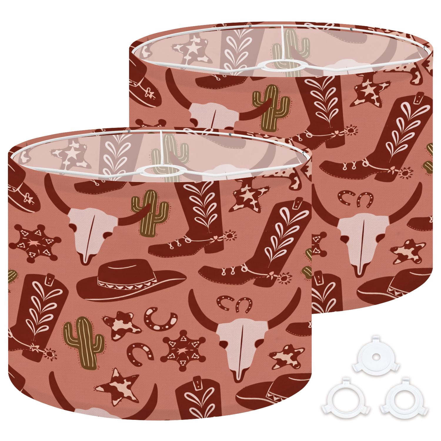 Lamp Shades Set of 2 Easy Assembly Western Cowboy Cow Skulls Cactus ...
