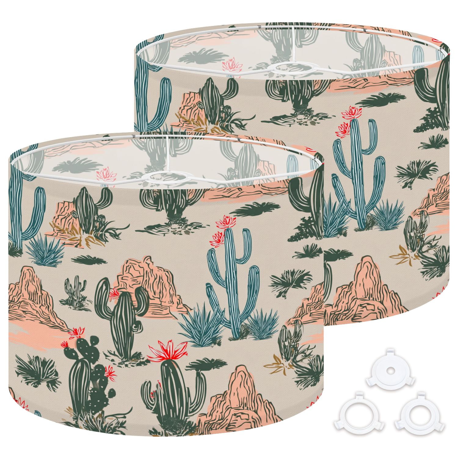 Lamp Shades Set of 2 Easy Assembly Western Desert Cactus Mountains ...