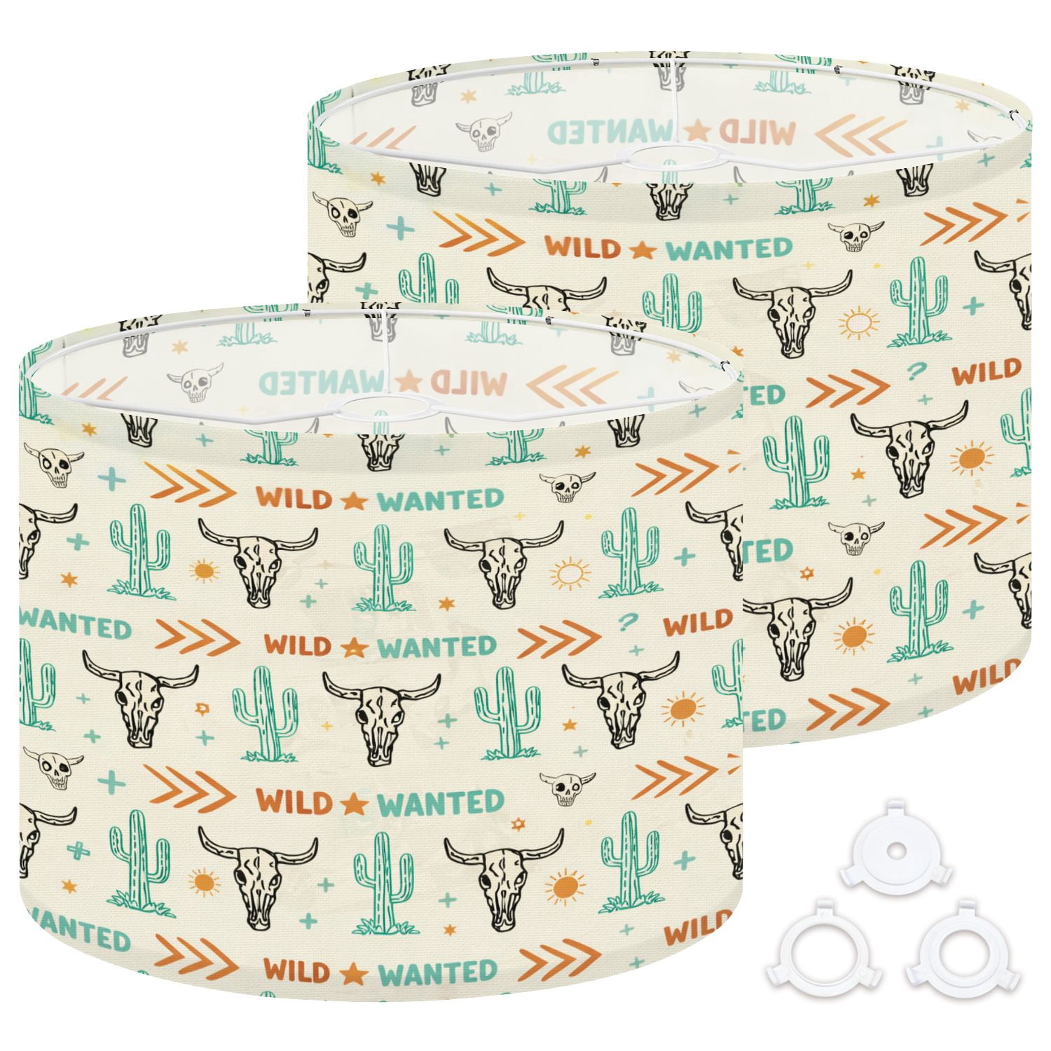Lamp Shades Set of 2 Easy Assembly Western Skull Cactus Wild Wanted ...