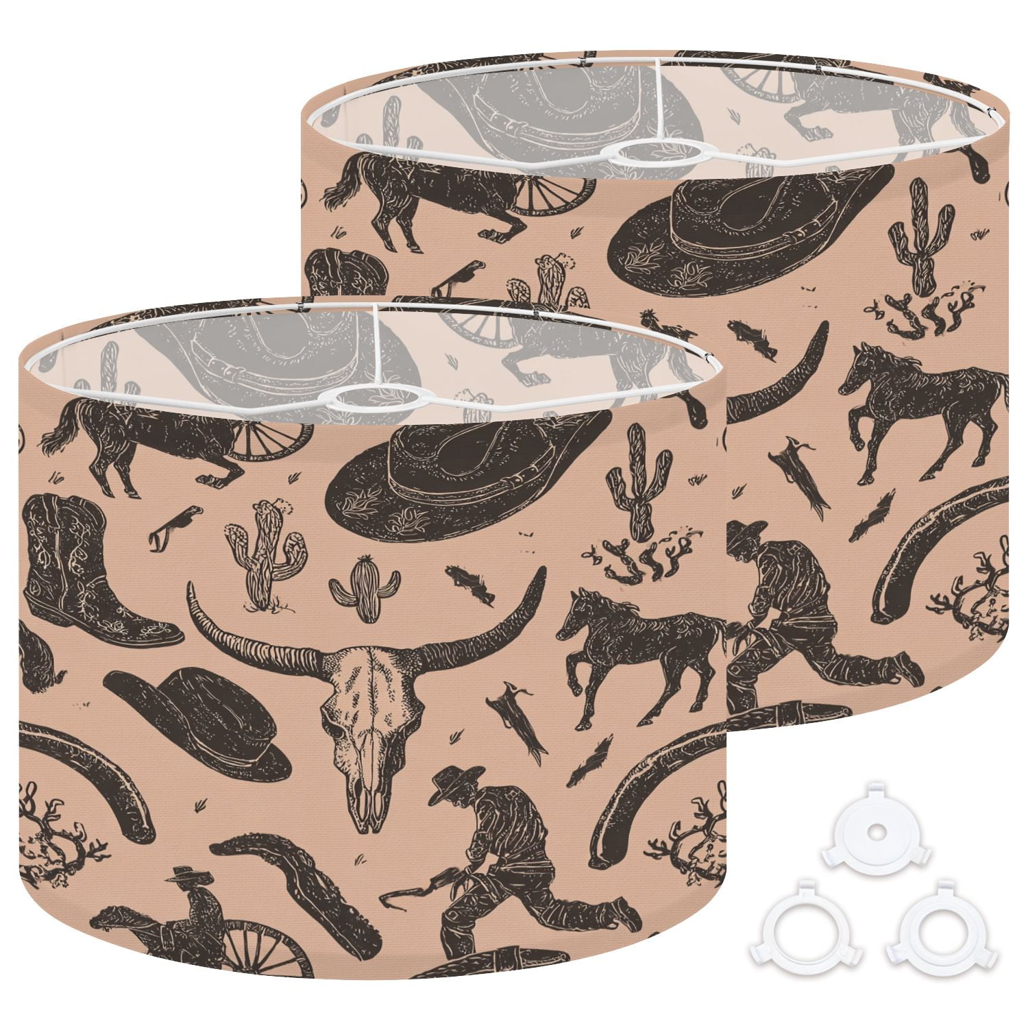 Lamp Shades Set of 2 Easy Assembly Western style light brown cactus ...