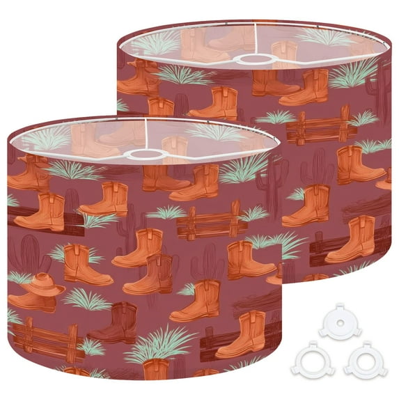 Lamp Shades Set of 2 Easy Assembly Wild West Fences Cowboy Boots Hats ...