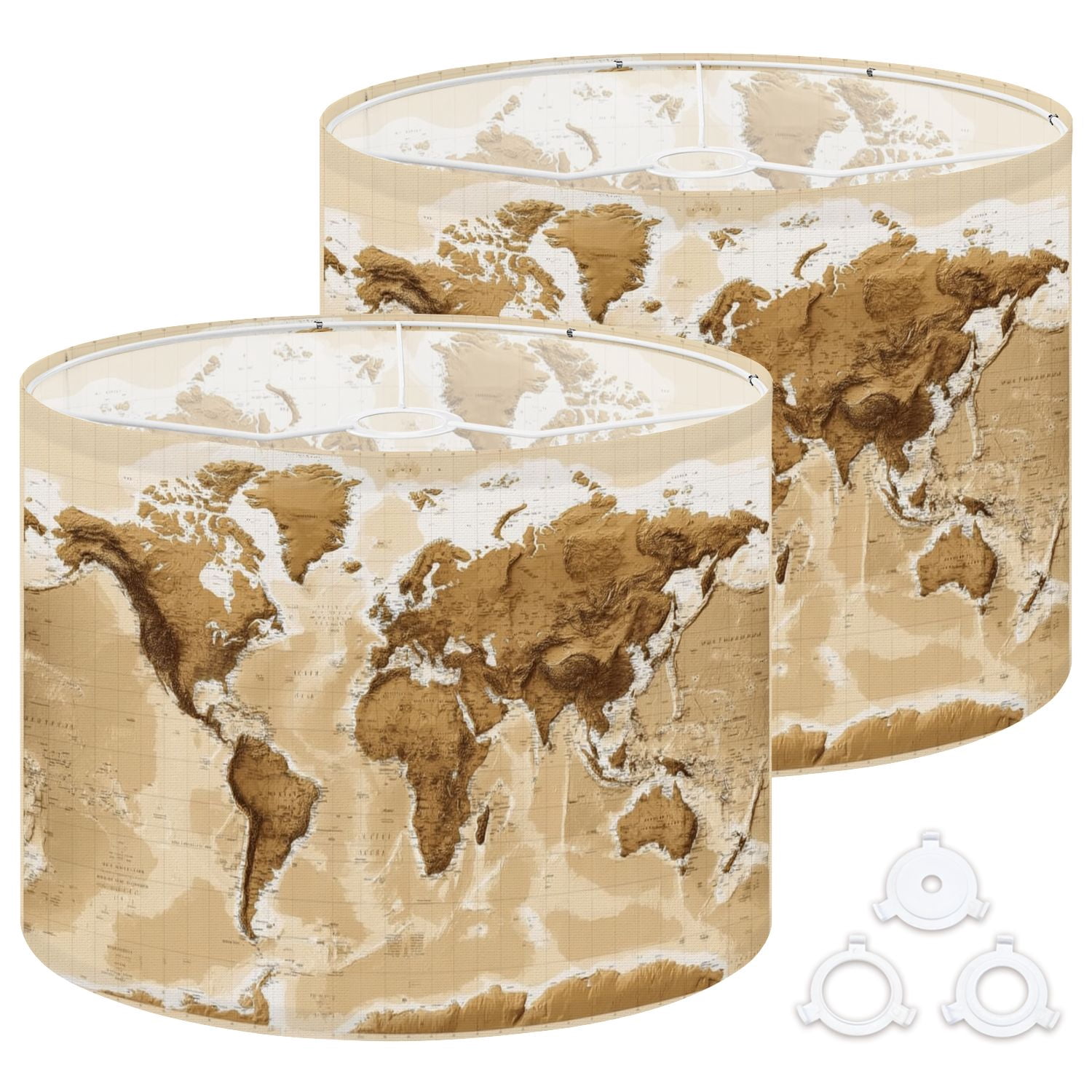Lamp Shades Set of 2 Easy Assembly World Map Vintage Physical ...