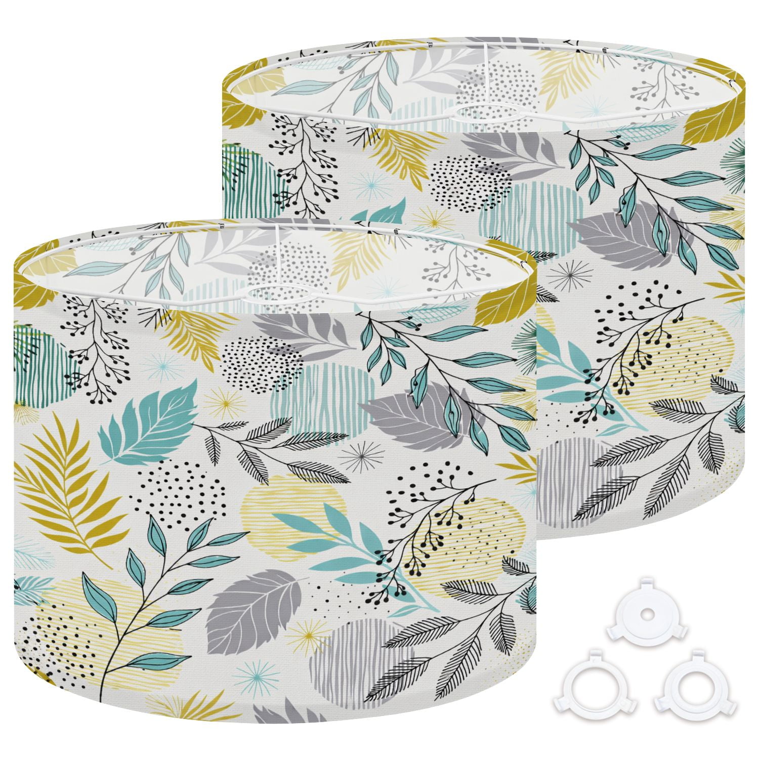 Lamp Shades Set of 2 Easy Assembly autumn leaves stripes dots ...
