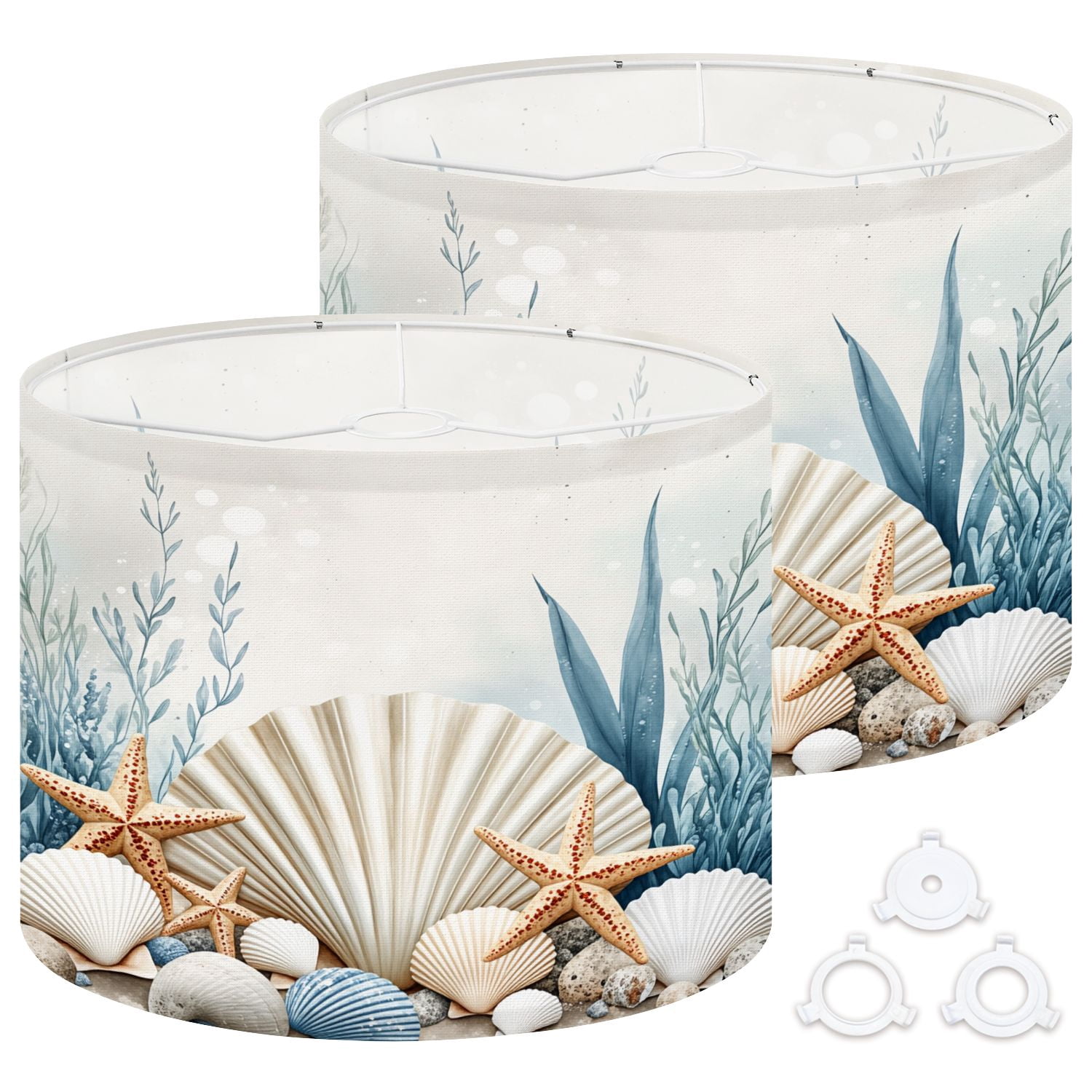 Lamp Shades Set of 2 Easy Assembly border beige sea shells stars ...