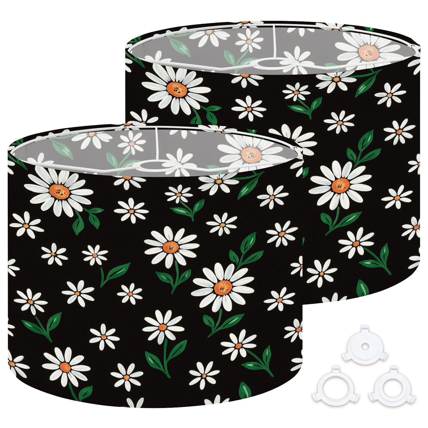 Lamp Shades Set of 2 Easy Assembly daisy flower print black Drum ...