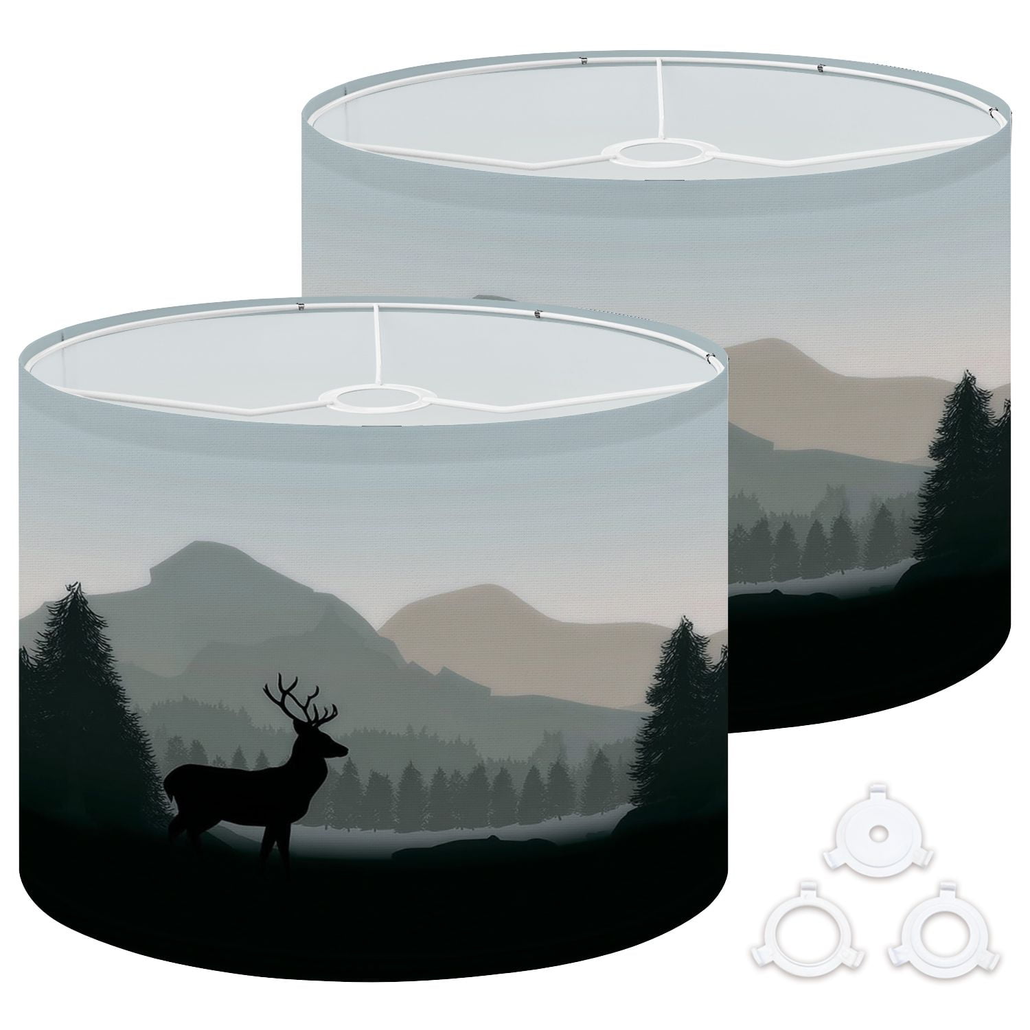 Lamp Shades Set of 2 Easy Assembly deer silhouette flat landscape ...