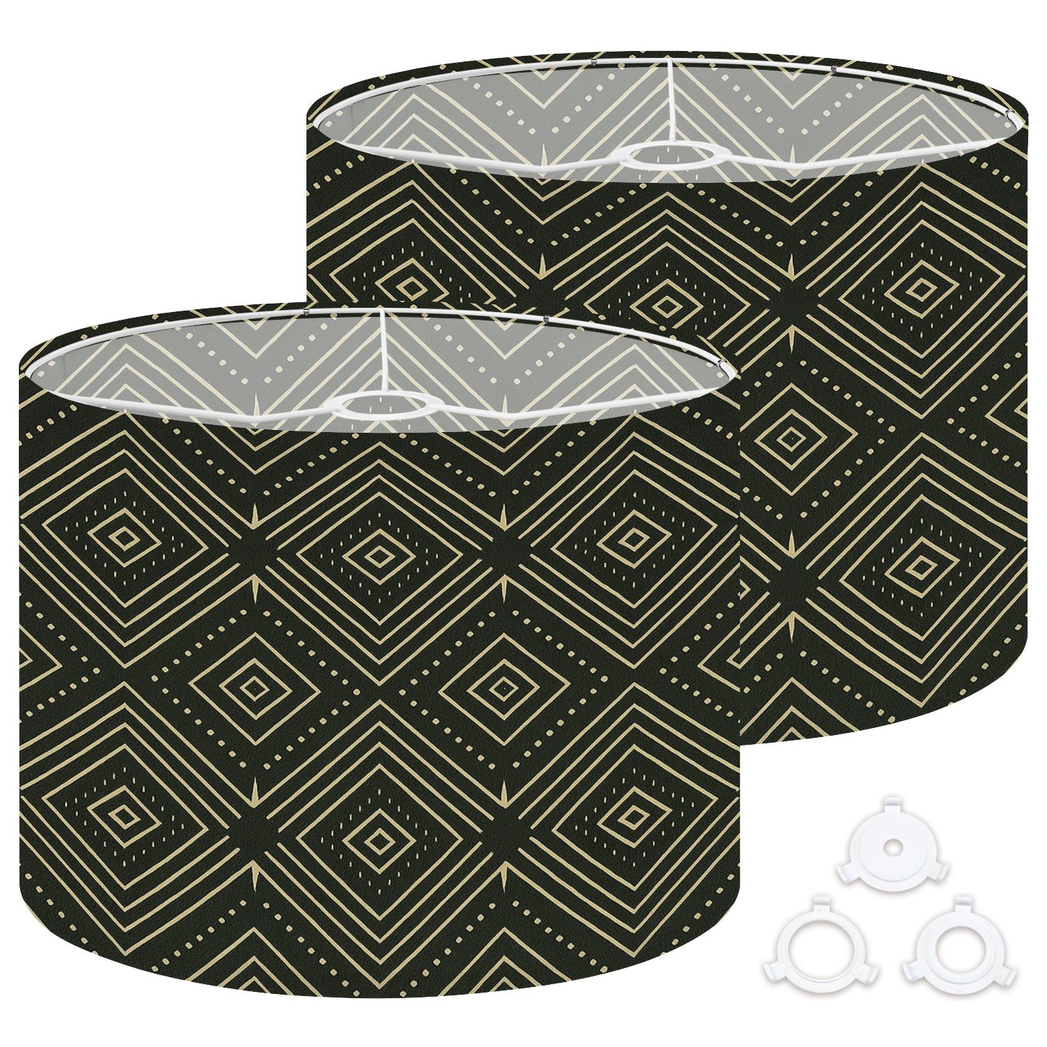 Lamp Shades Set of 2 Easy Assembly ethnic rhombus shape black African ...