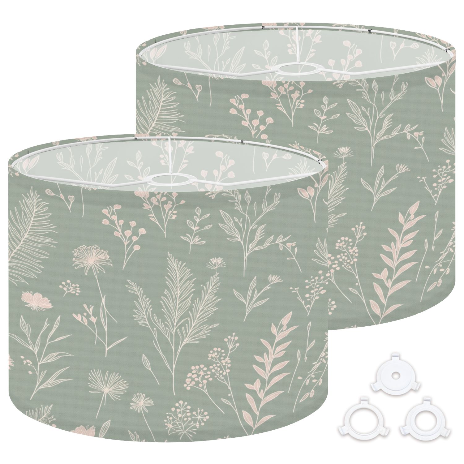 Lamp Shades Set of 2 Easy Assembly flowers branches random placed All ...