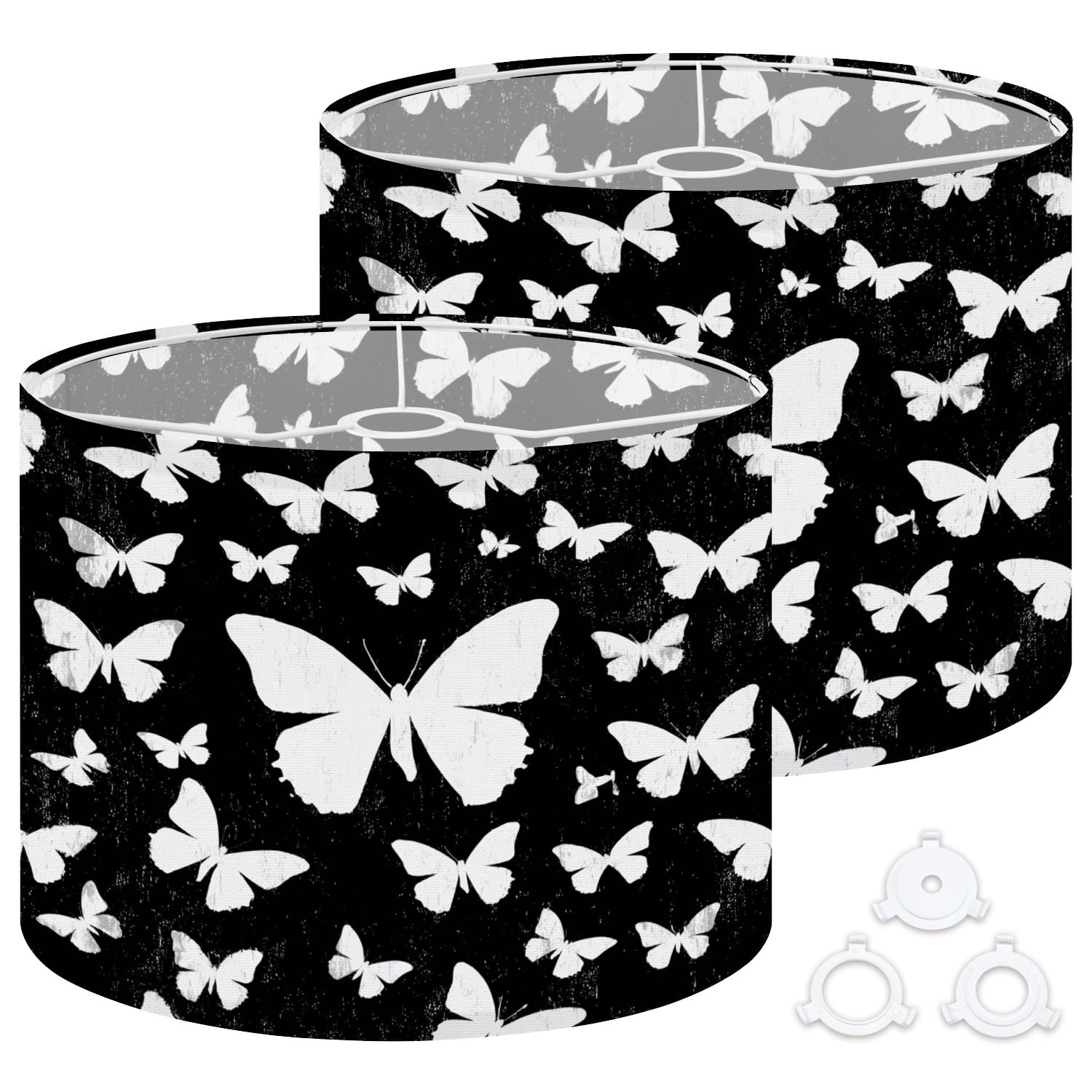 Lamp Shades Set of 2 Easy Assembly monochrome abstract butterfly for ...