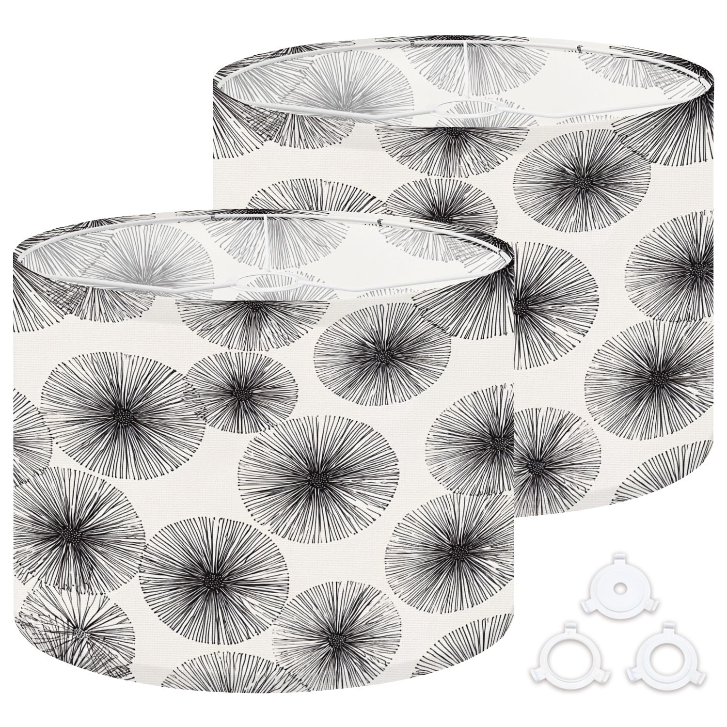 Lamp Shades Set of 2 Easy Assembly monochrome dandelions repeating ...