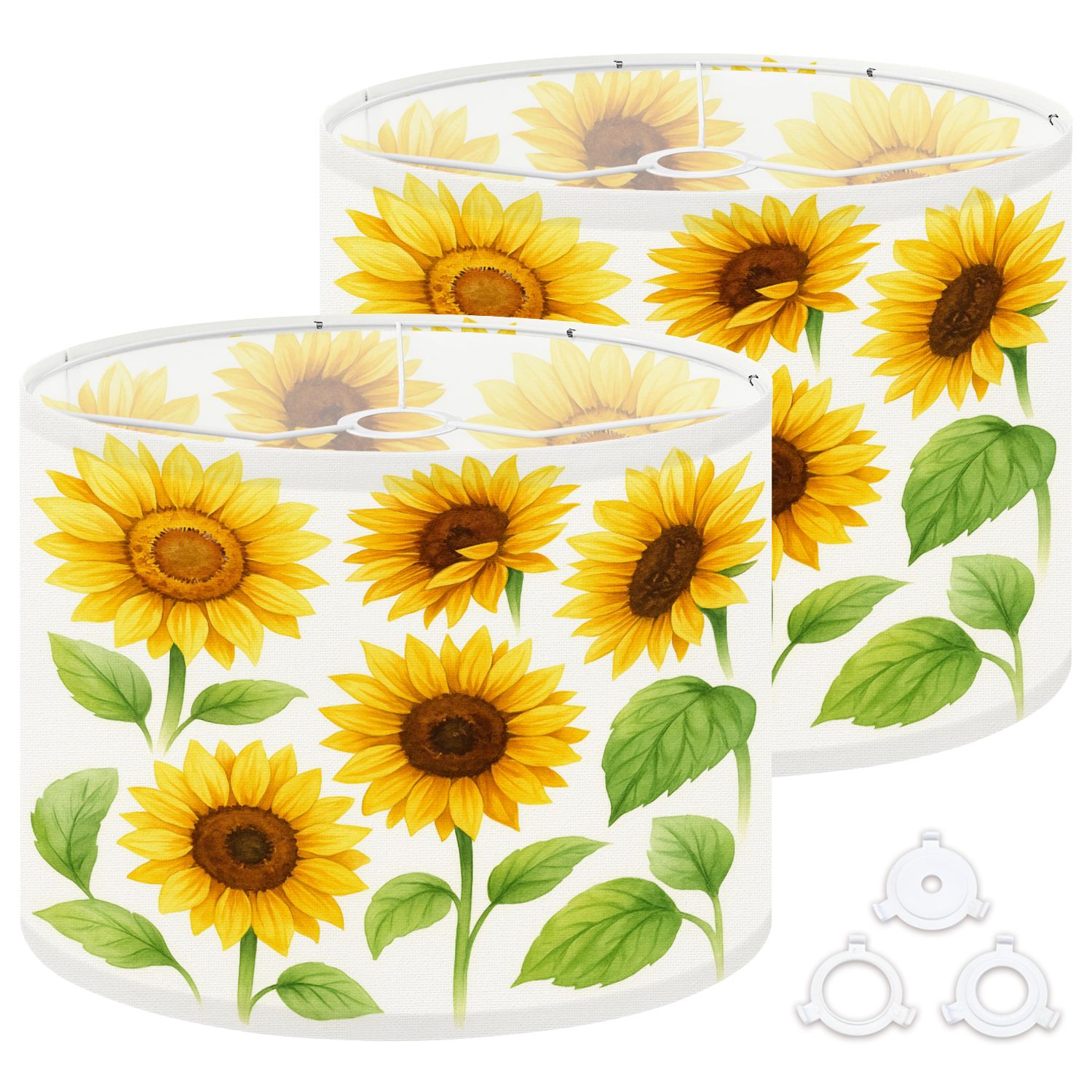 Lamp Shades Set of 2 Easy Assembly set sunflowers white watercolor ...