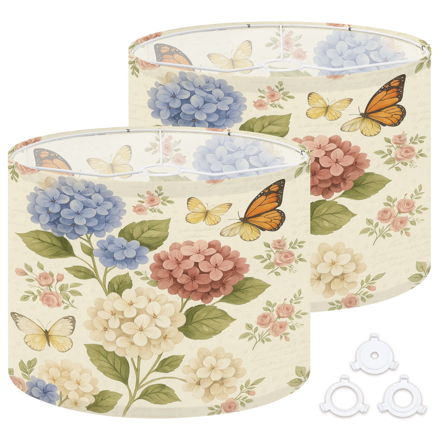 Lamp Shades Set of 2 Easy Assembly vintage flowers butterflies Drum ...