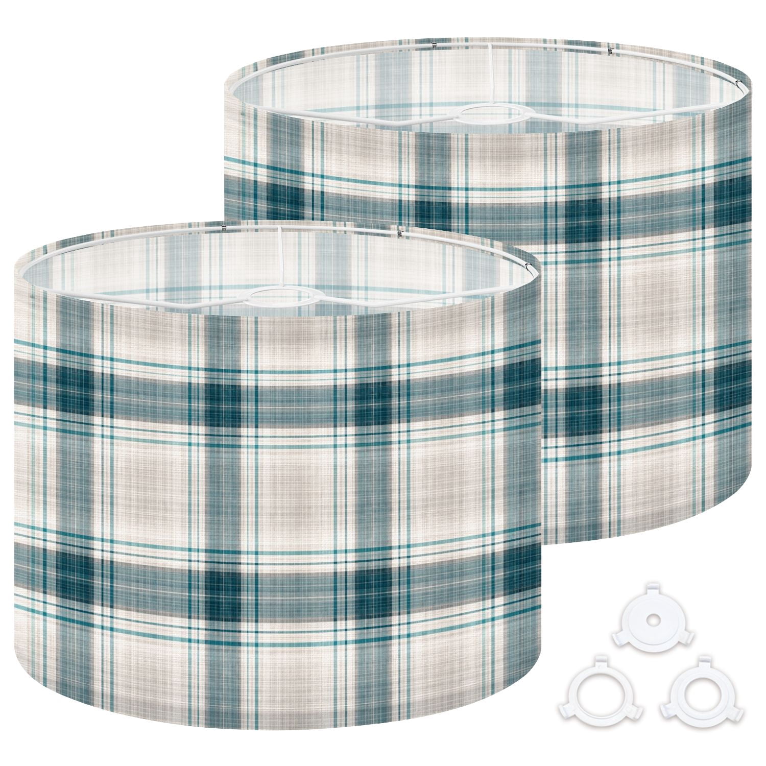 Lamp Shades Set of 2 Teal rustic coastal beach house border check ...