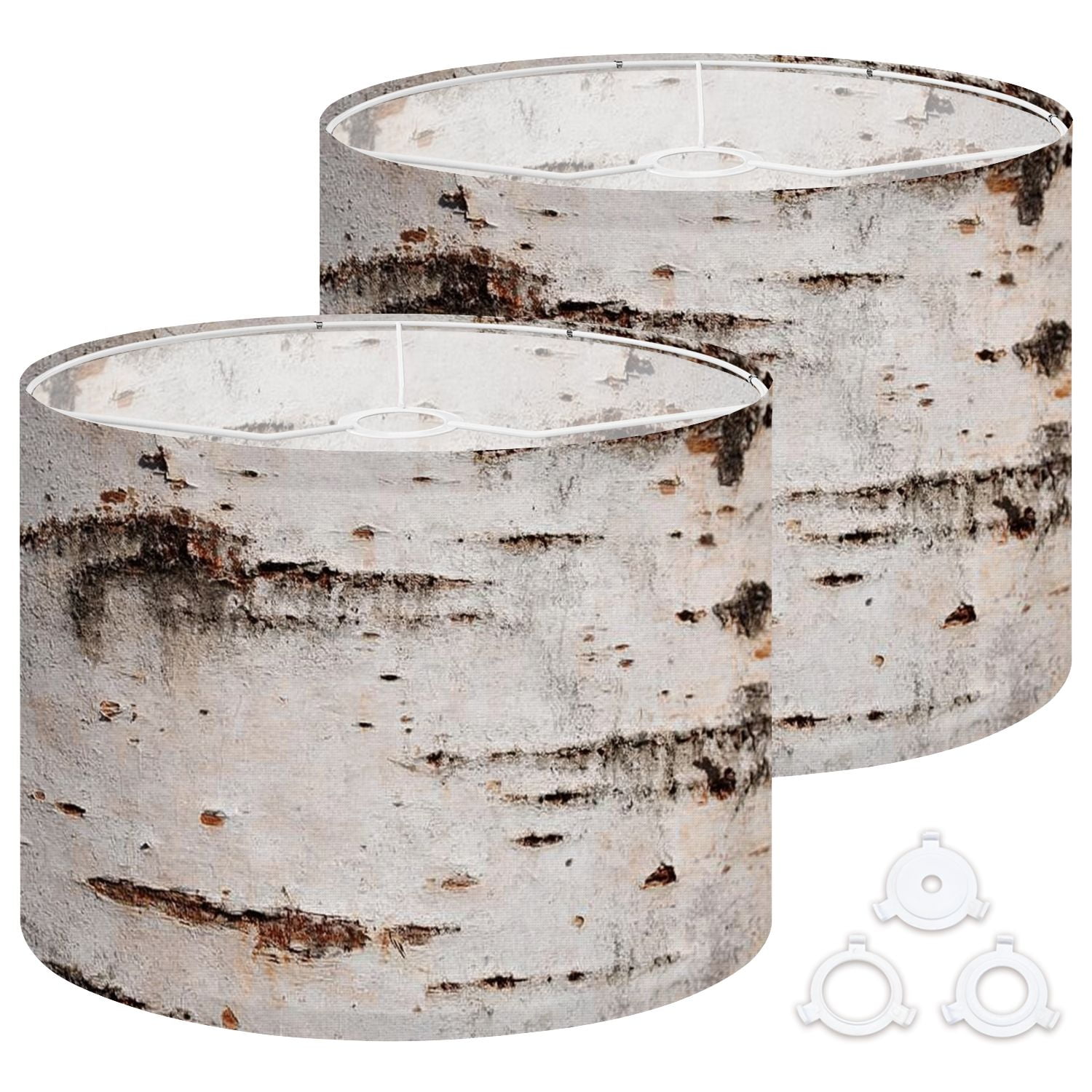 Lamp Shades Set of 2 Easy Assembly Birch bark Drum Lampshades for Table ...