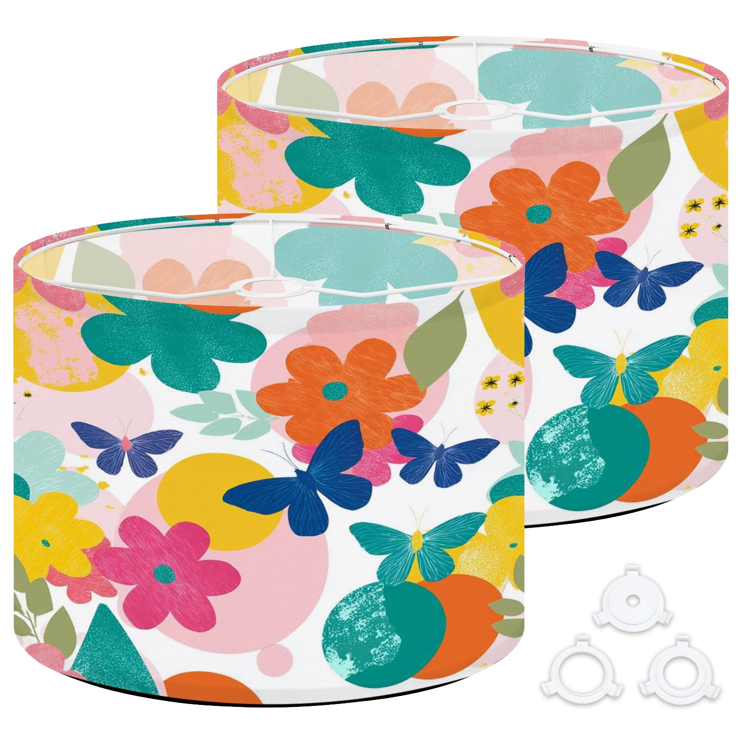 Lamp Shades Set of 2 Easy Assembly Cute flower butterfly Drum ...