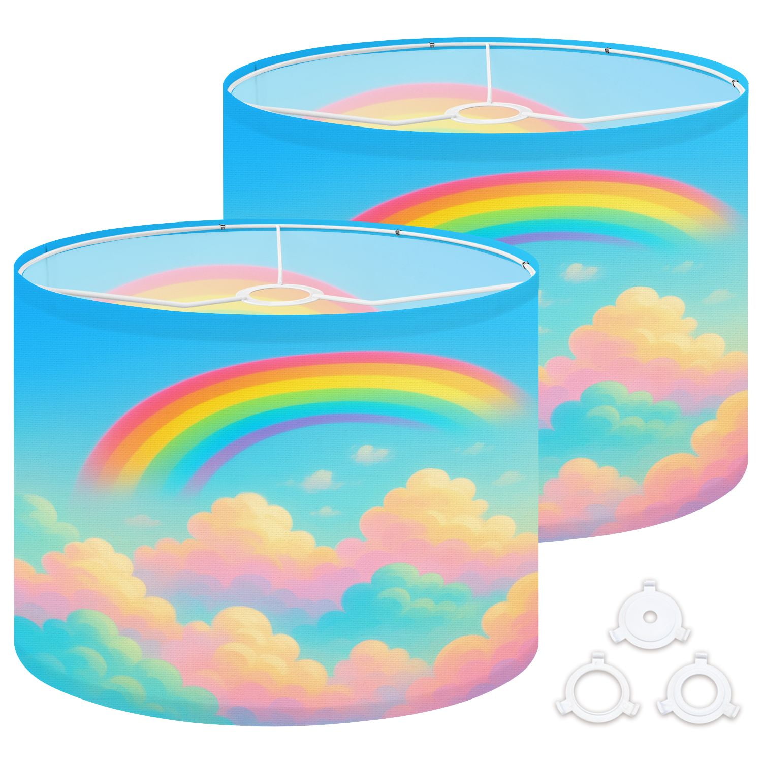 Lamp Shades Set of 2 Easy Assembly Rainbow cloudy sky Drum Lampshades ...