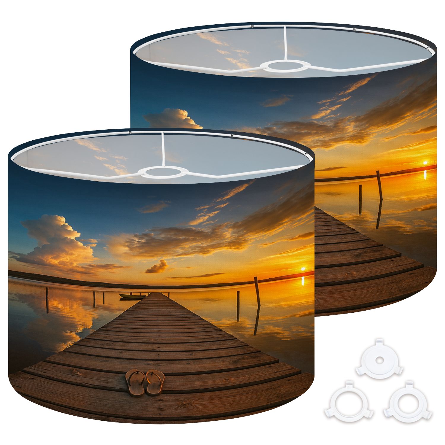 Lamp Shades Set of 2 Easy Assembly Small Dock Boat lake Drum Lampshades ...
