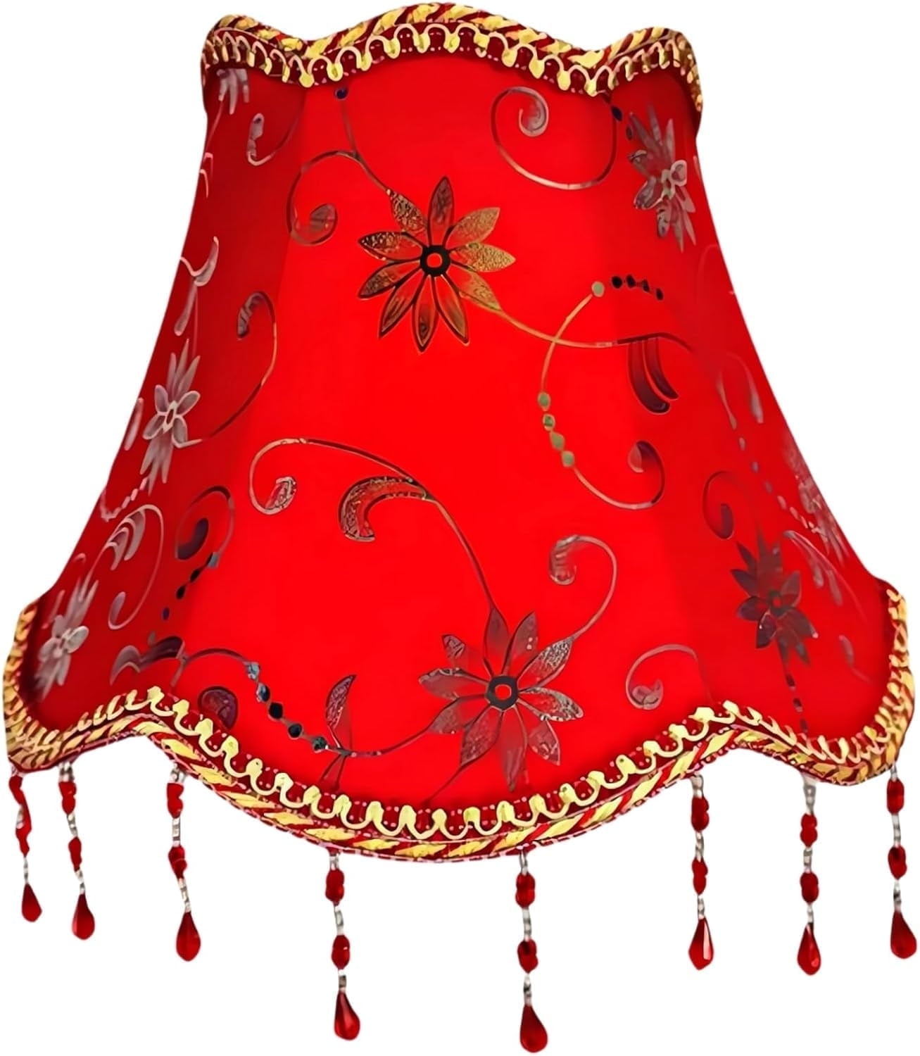 Floral Victorian Vintage Printed Pattern Bell Scalloped Lamp Shades Red ...