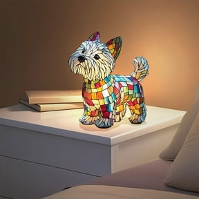 Stained Glass Dog Lamp, Cute Dog Series Art Nightlight, Stained Resin ...