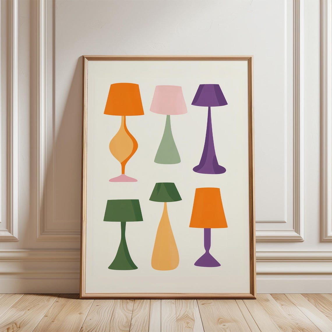 Lamps Print, Mid Century Bar Cart Wall Art, Eclectic Wall Art, Colorful ...