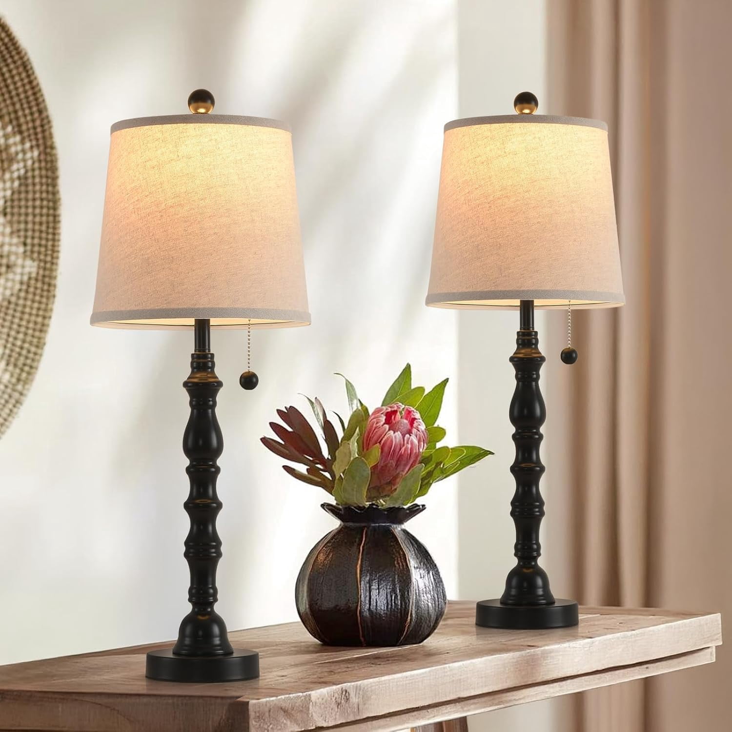 Lamps Set of 2 Modern Farmhouse Table Lamp Bedside Reading Lights ...