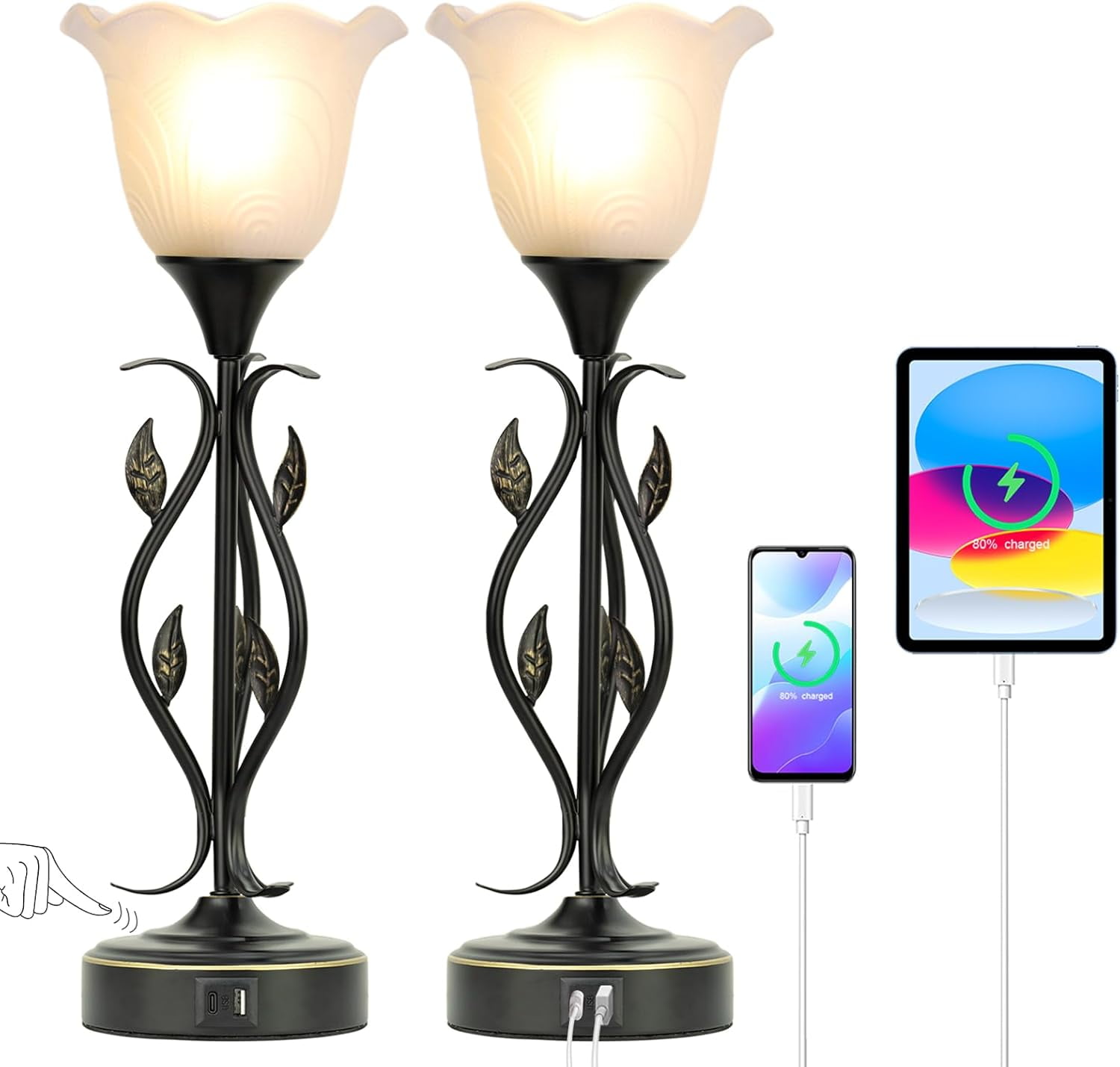 Lamps Set of 2, Table Lamp with USB Port 3 Way Dimmable Touch lamp ...