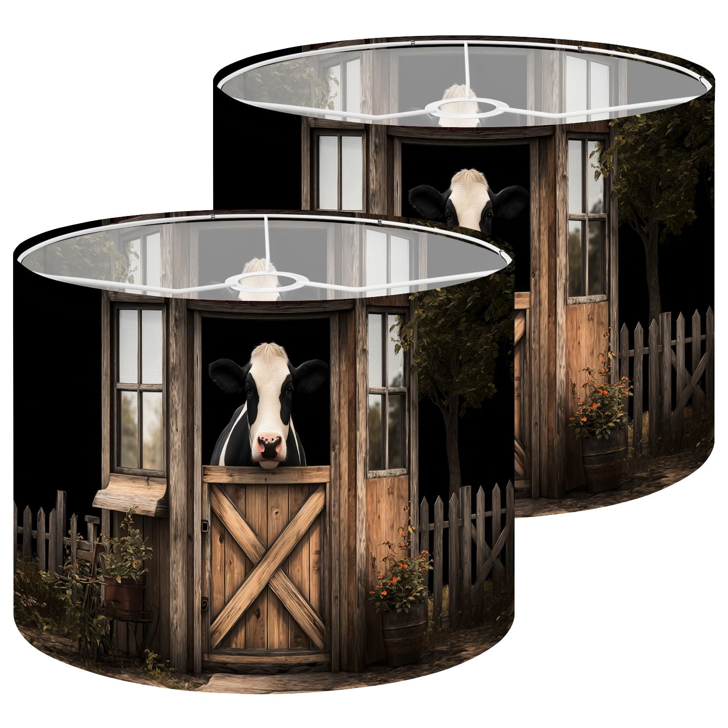 Lampshades 2 Pack 3D Animal Cows Holstein Cow Half Dutch Door Wooden ...