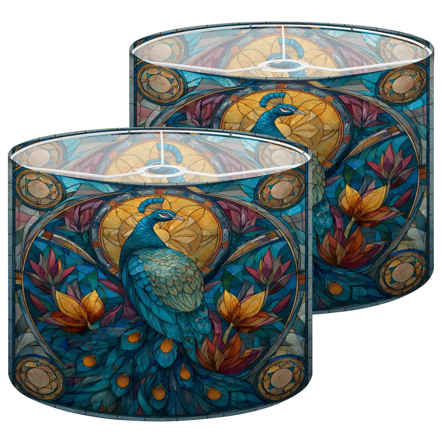 Lampshades 2 Pack Abstract Peacock Stained Glass Art Green Blue Purple ...