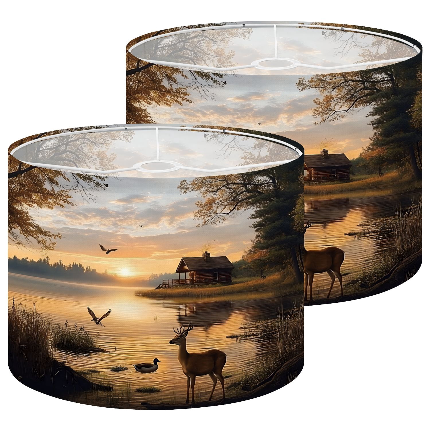Lampshades 2 Pack Animal Deer Vintage Wildlife Rustic Duck Cabin Sunset ...