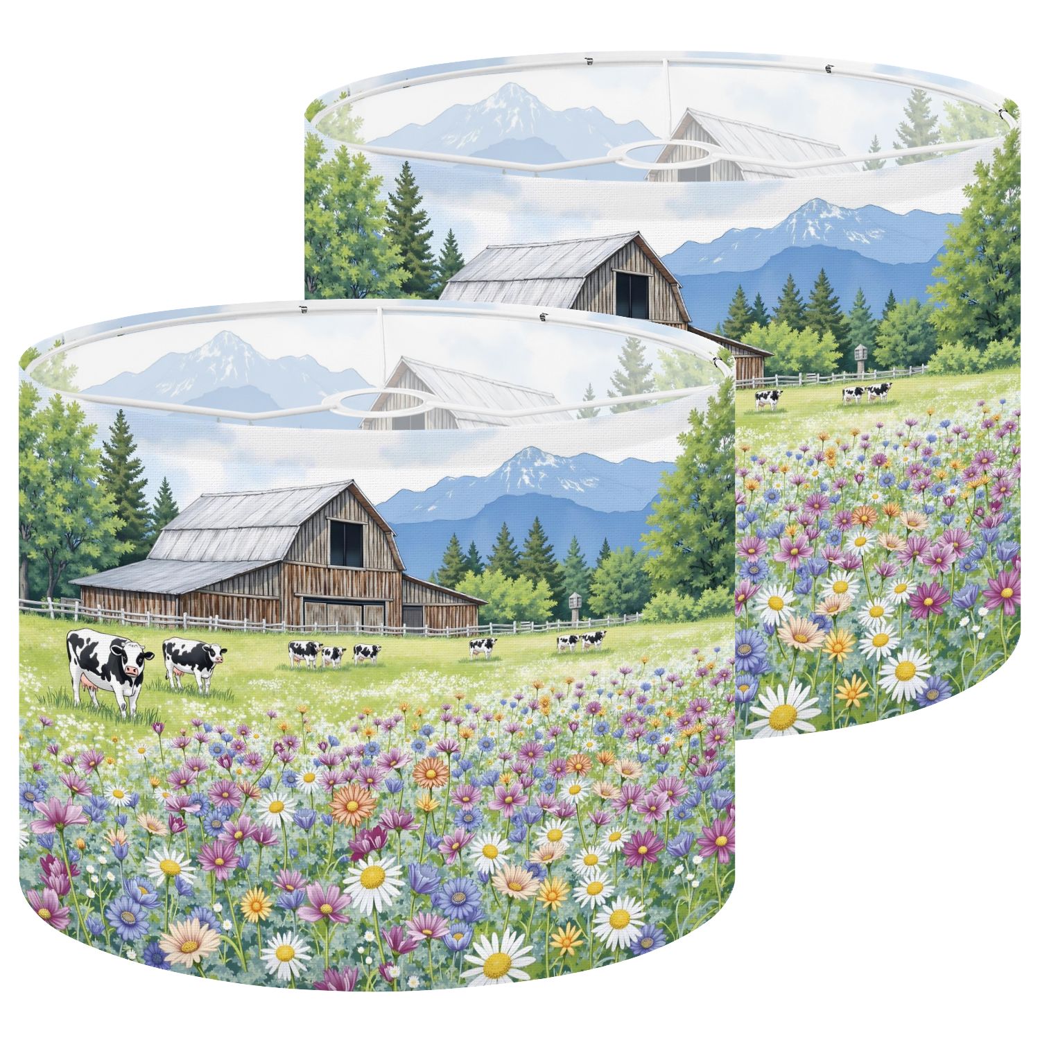 Lampshades 2 Pack Barn Farmhouse Green Nature Farm Cow Scenery Colorful ...