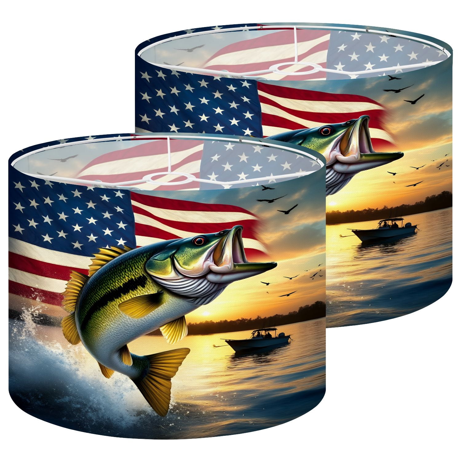 Lampshades 2 Pack Bass Old Vintage Rustic Retro Farmhouse Fishing Fish ...
