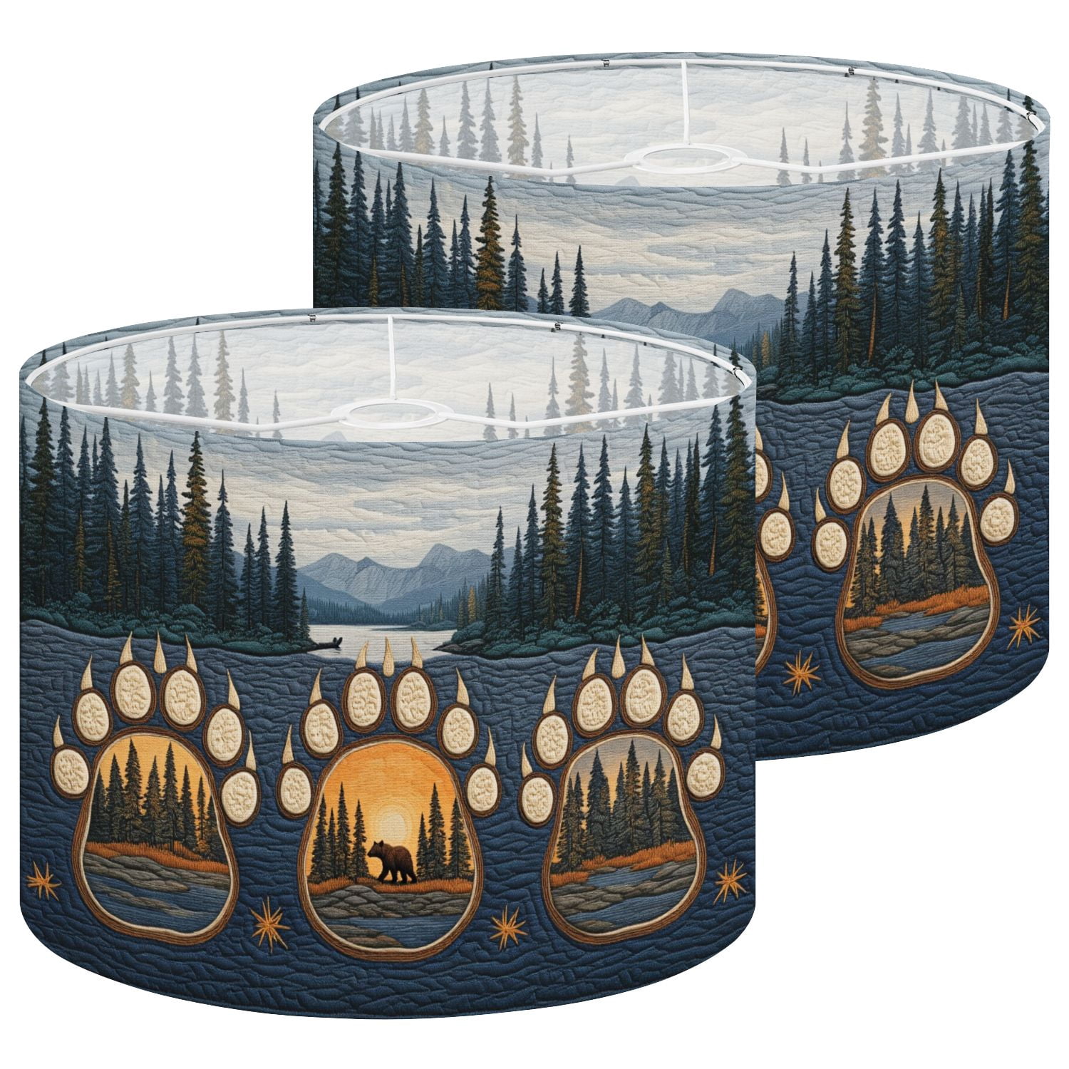 Lampshades 2 Pack Bear Paw Print Forest Landscape Walking Bear Quilted ...