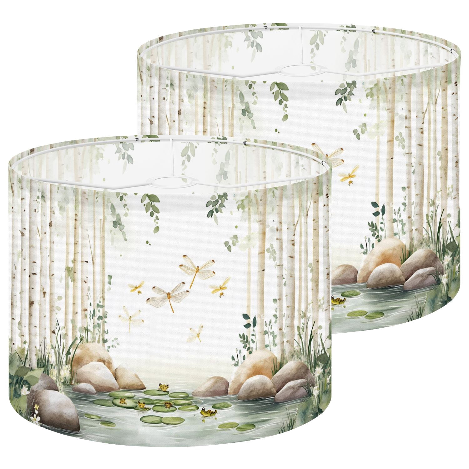 Lampshades 2 Pack Birch Lined Pond Frogs Dragonflies 13"x13"x10" Light ...