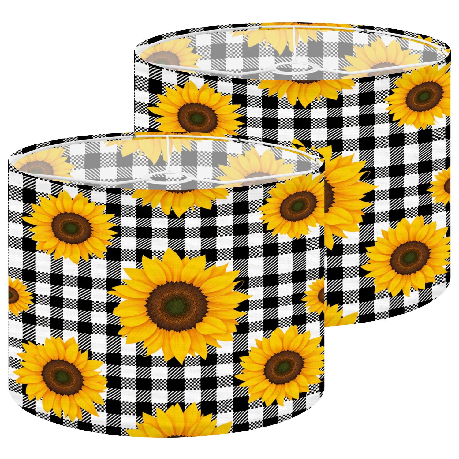 Lampshades 2 Pack Bright sunflowers black white buffalo check plaid ...