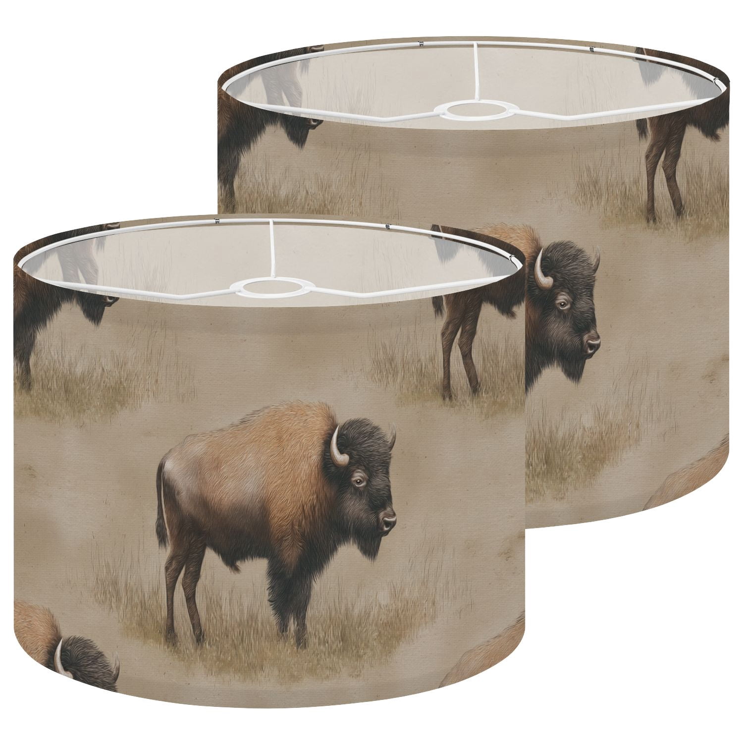 Lampshades 2 Pack Buffalo Tan Grass Illustrations 13"x13"x10" Light ...