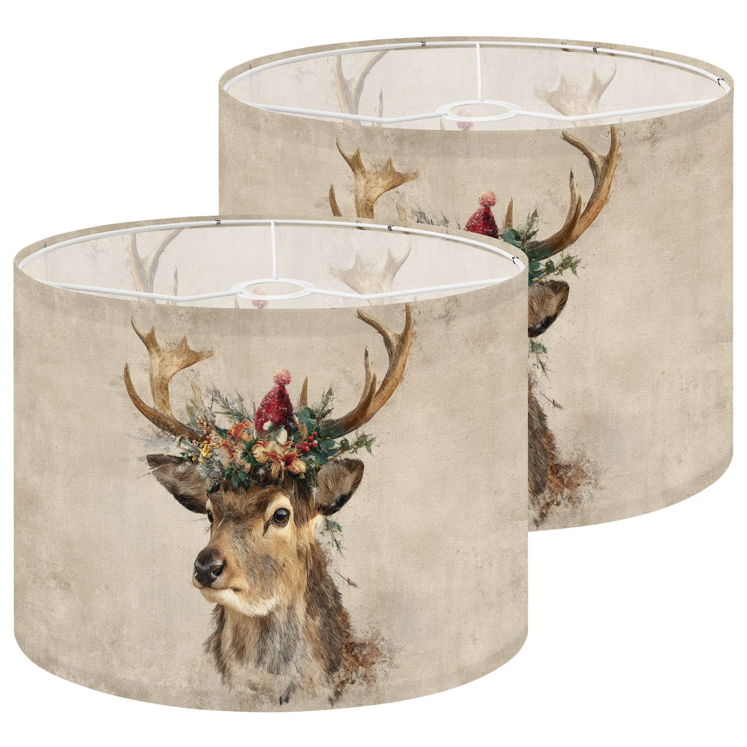 Lampshades 2 Pack Christmas Reindeer Still Life Rustic Xmas Vintage ...