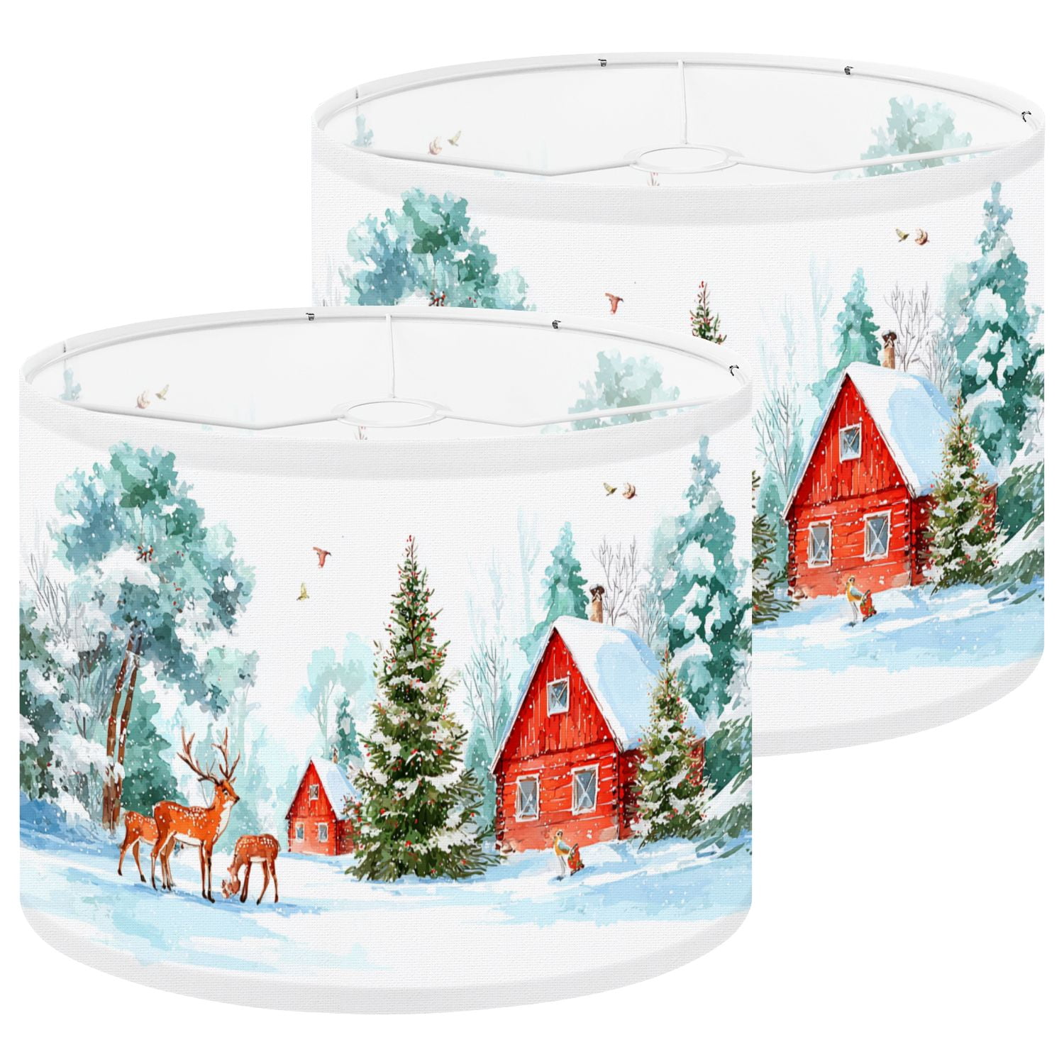 Lampshades 2 Pack Christmas Tree Santa Claus Holiday Decor Red Snow ...
