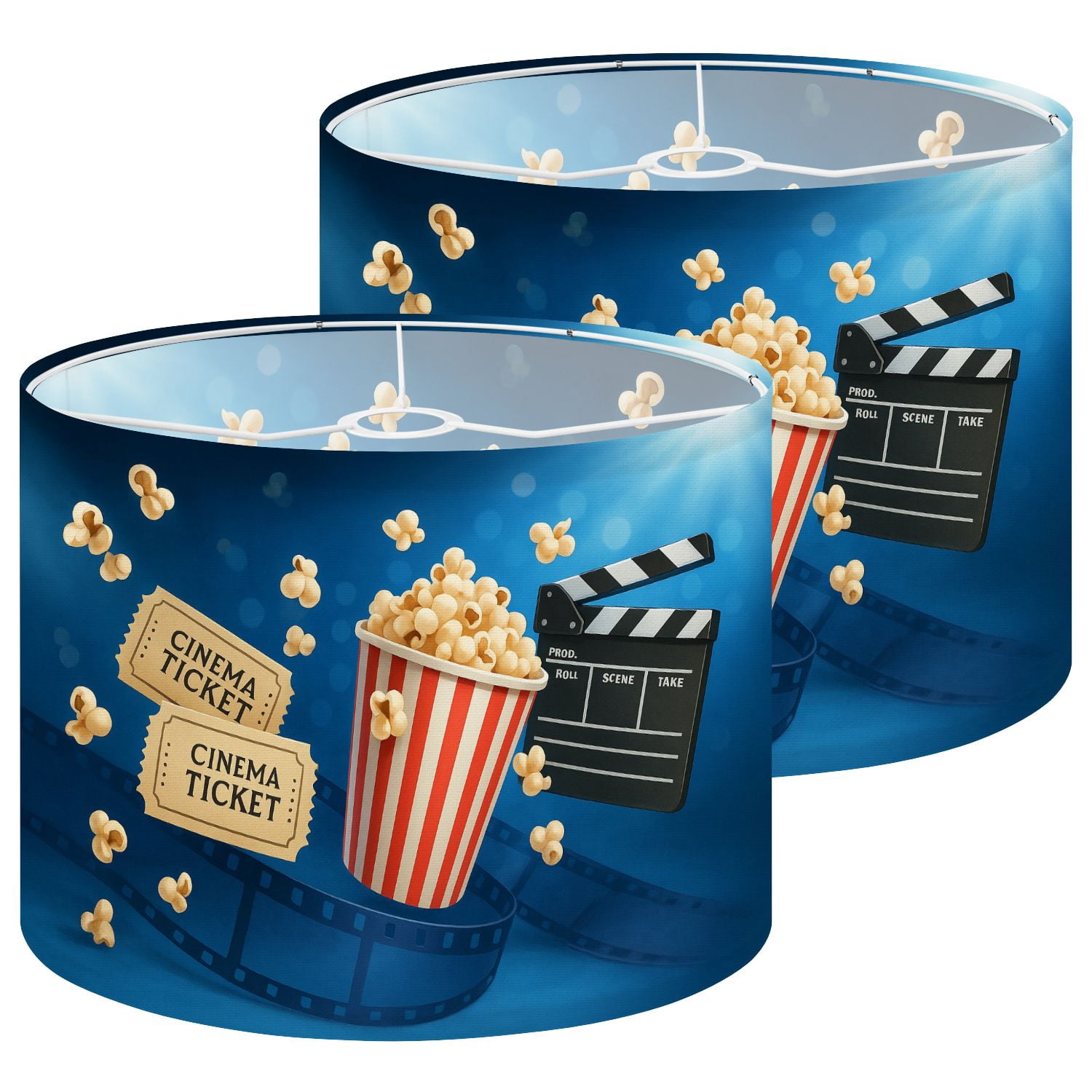 Lampshades 2 Pack Cinema blue 3d realistic objects popcorn tape 13"x13 ...