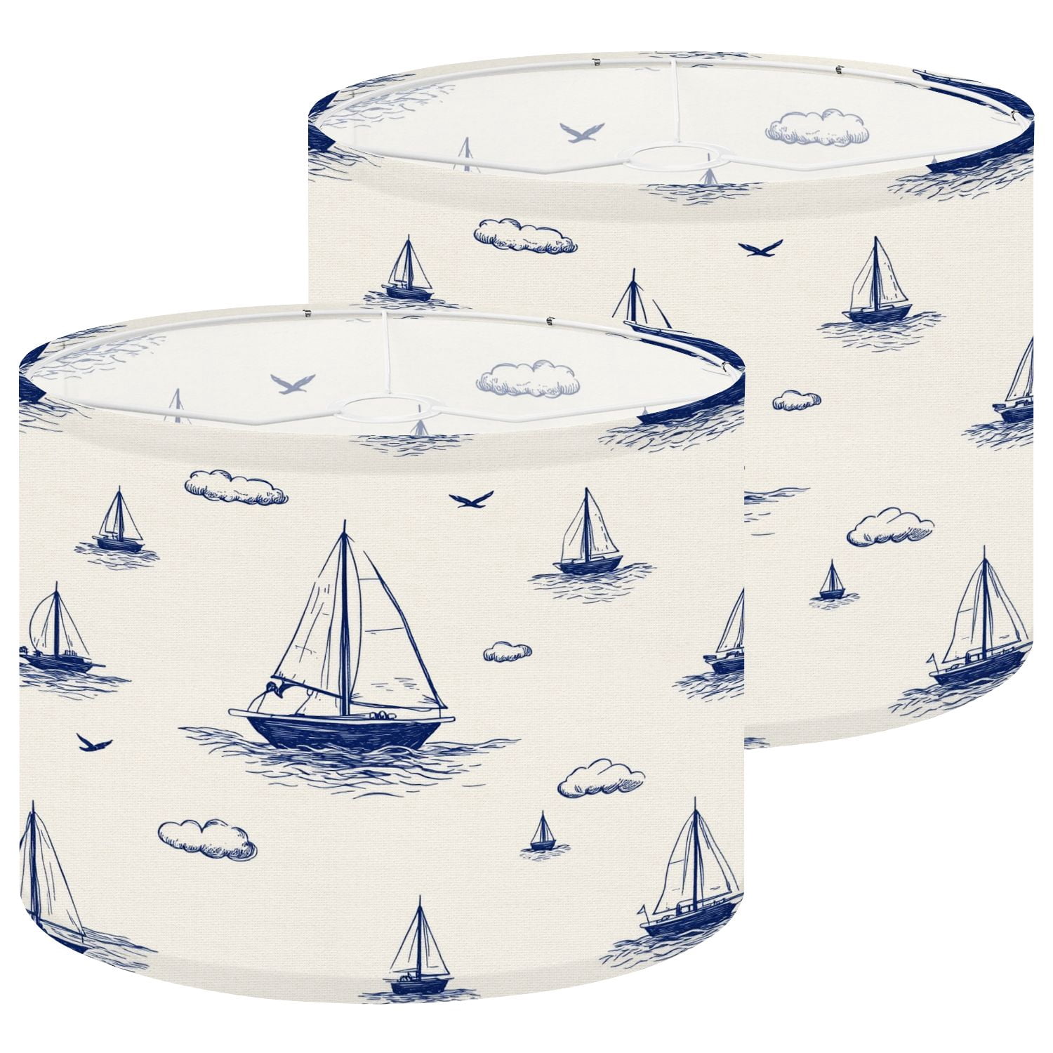 Lampshades 2 Pack Coastal sailboat linen design Indigo blue ecru jute ...