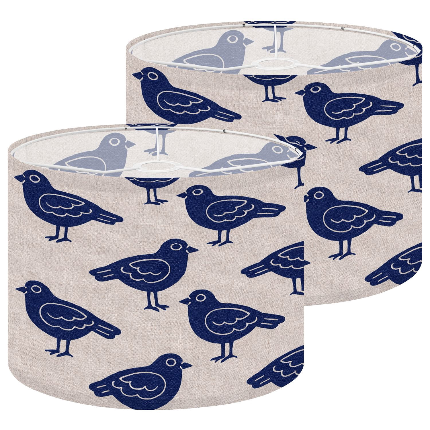Lampshades 2 Pack Coastal seagull linen design Indigo blue ecru jute ...
