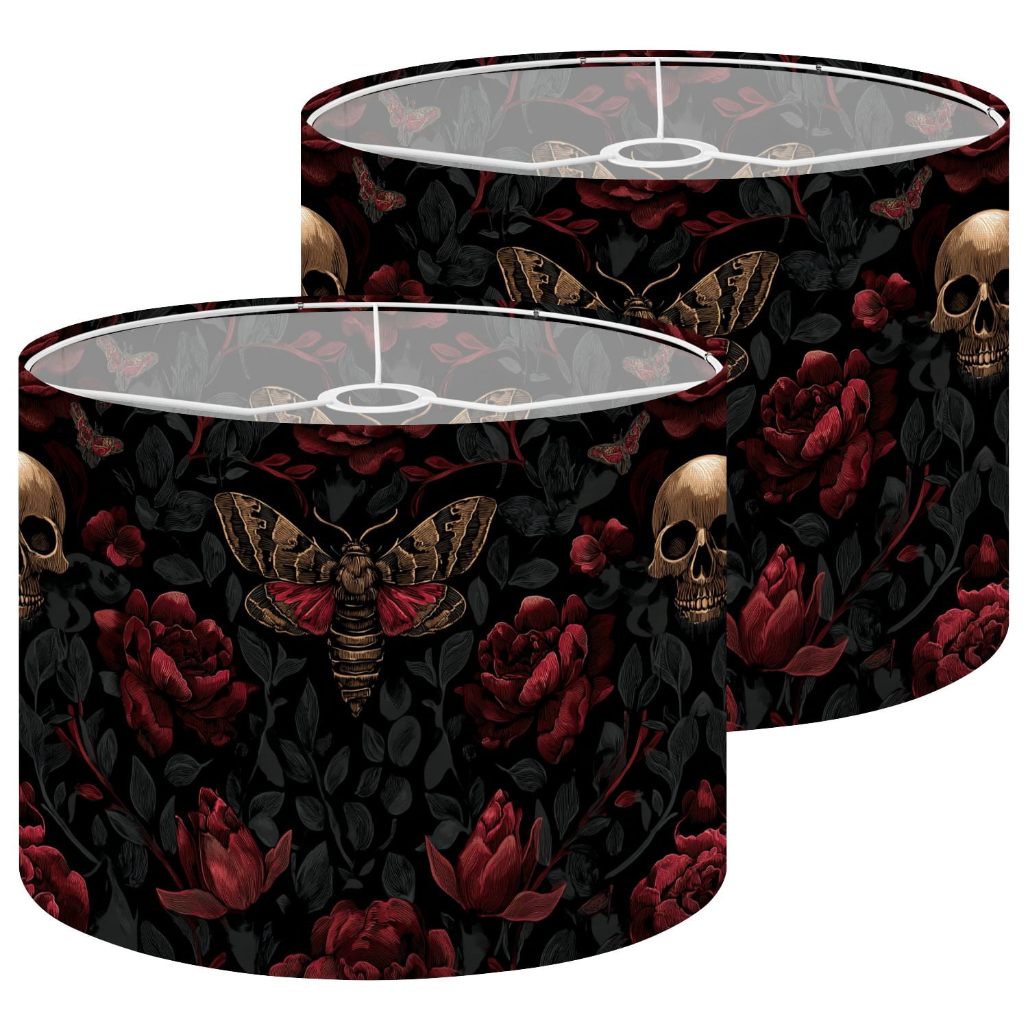Lampshades 2 Pack Dark Gothic Moth Skull Red Flowers Vintage Botanical ...