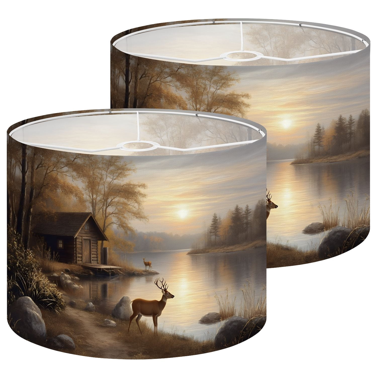 Lampshades 2 Pack Deer Autumn Rustic Forest Cabin Wildlife Animal Elk ...