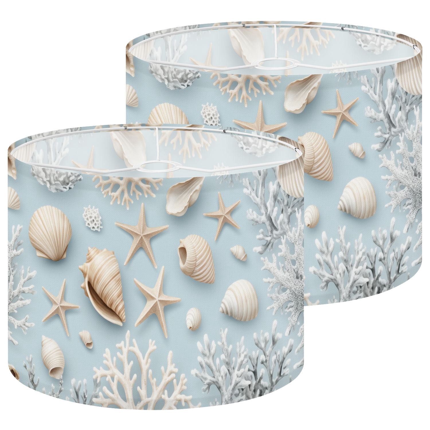 Lampshades 2 Pack Elegant Sea Shells Coral Blue Coastal Marine Life 13 ...