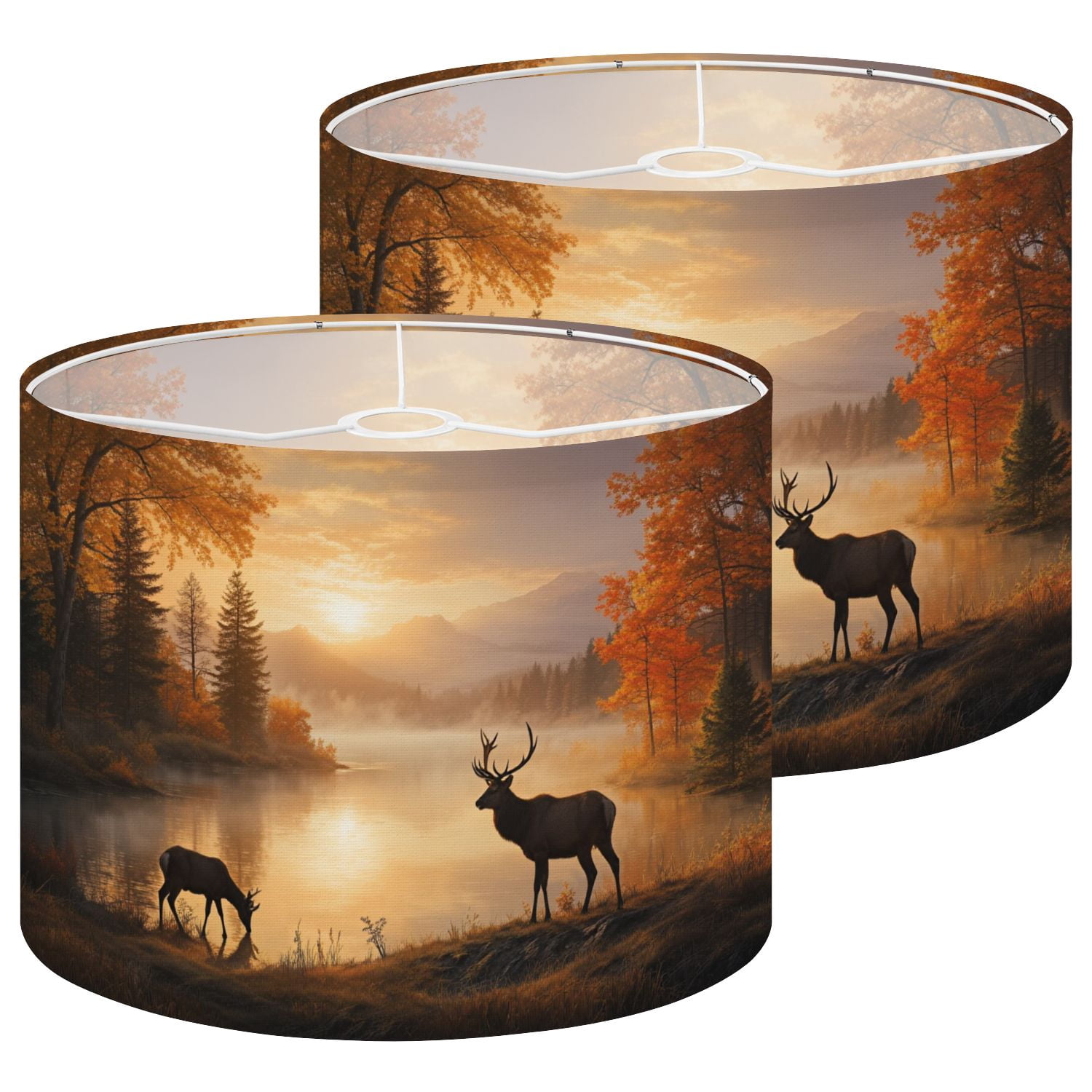 Lampshades 2 Pack Elk Autumn Forest Sunset Golden River Misty Mountains ...