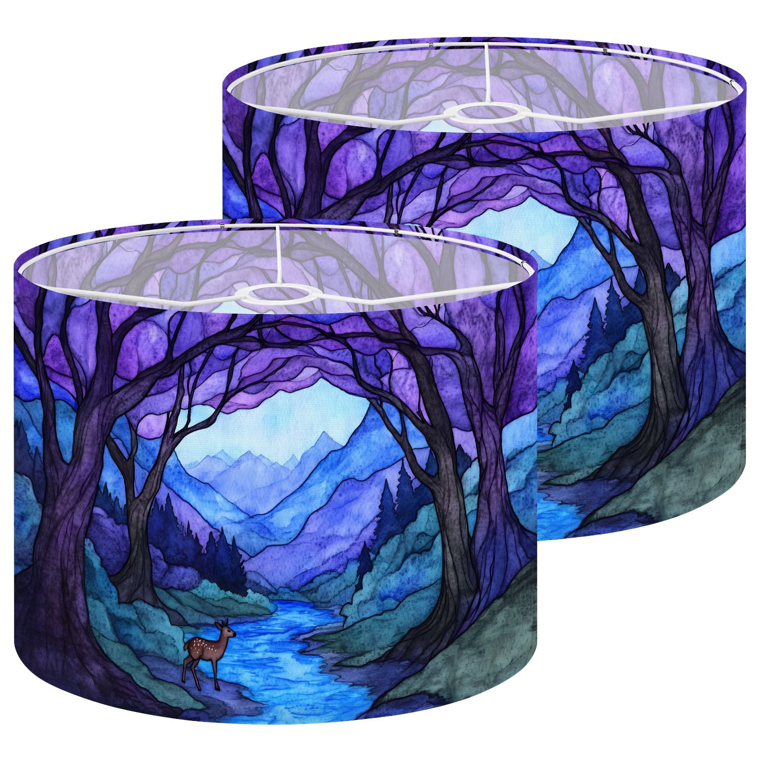 Lampshades 2 Pack Fantasy Watercolor Forest River Mountains 13"x13"x10 ...
