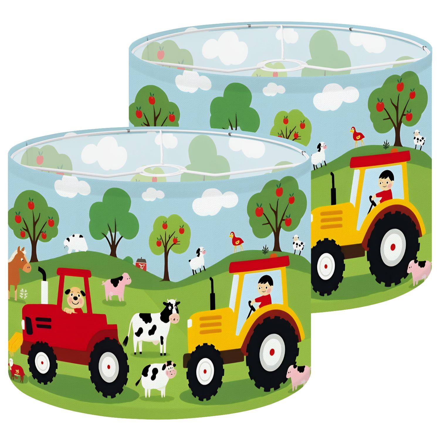 Lampshades 2 Pack Farm Friends Animals Green Red Tractor Yellow ...