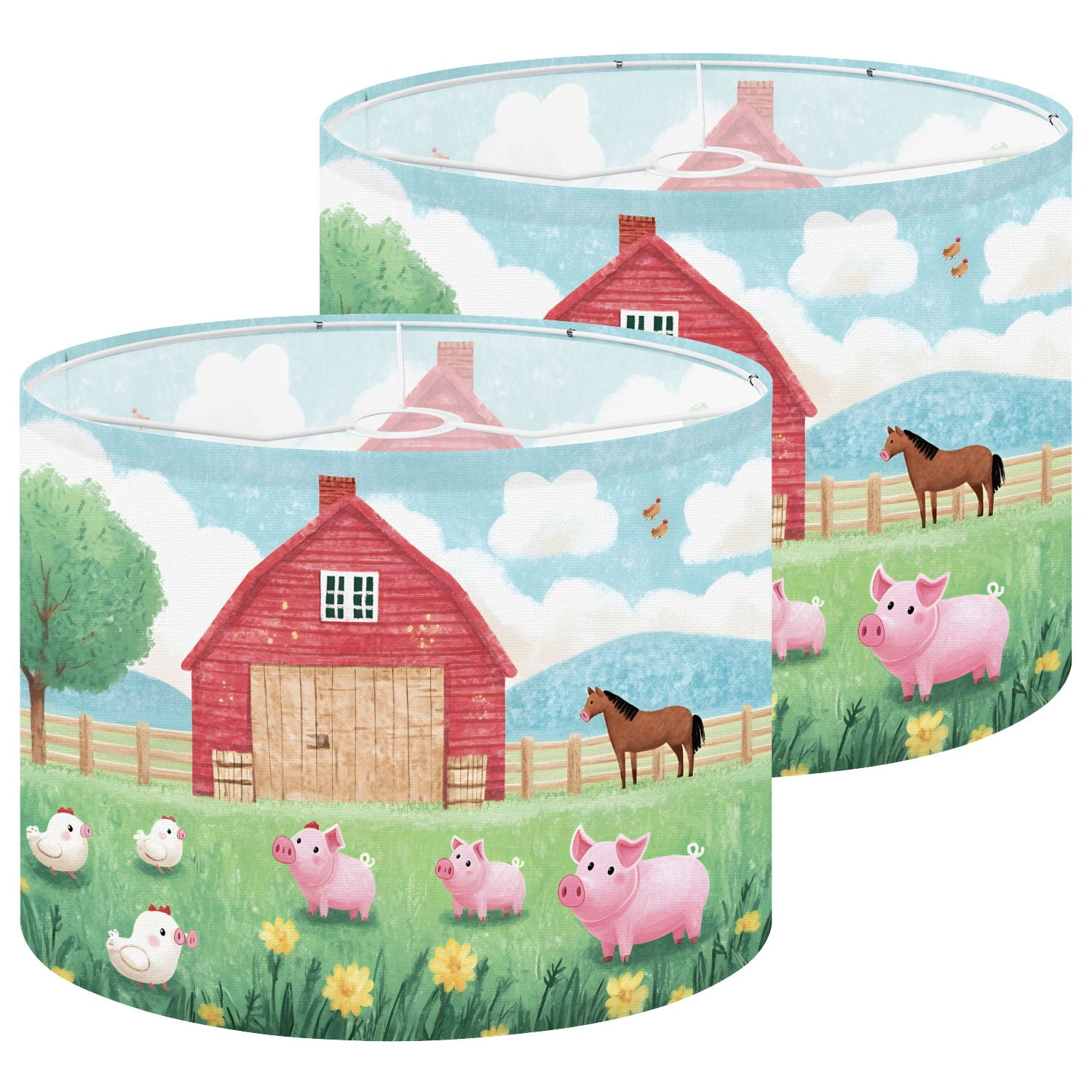 Lampshades 2 Pack Farm Red House Pink Pig Farm Animals Cow Chicken Pig ...