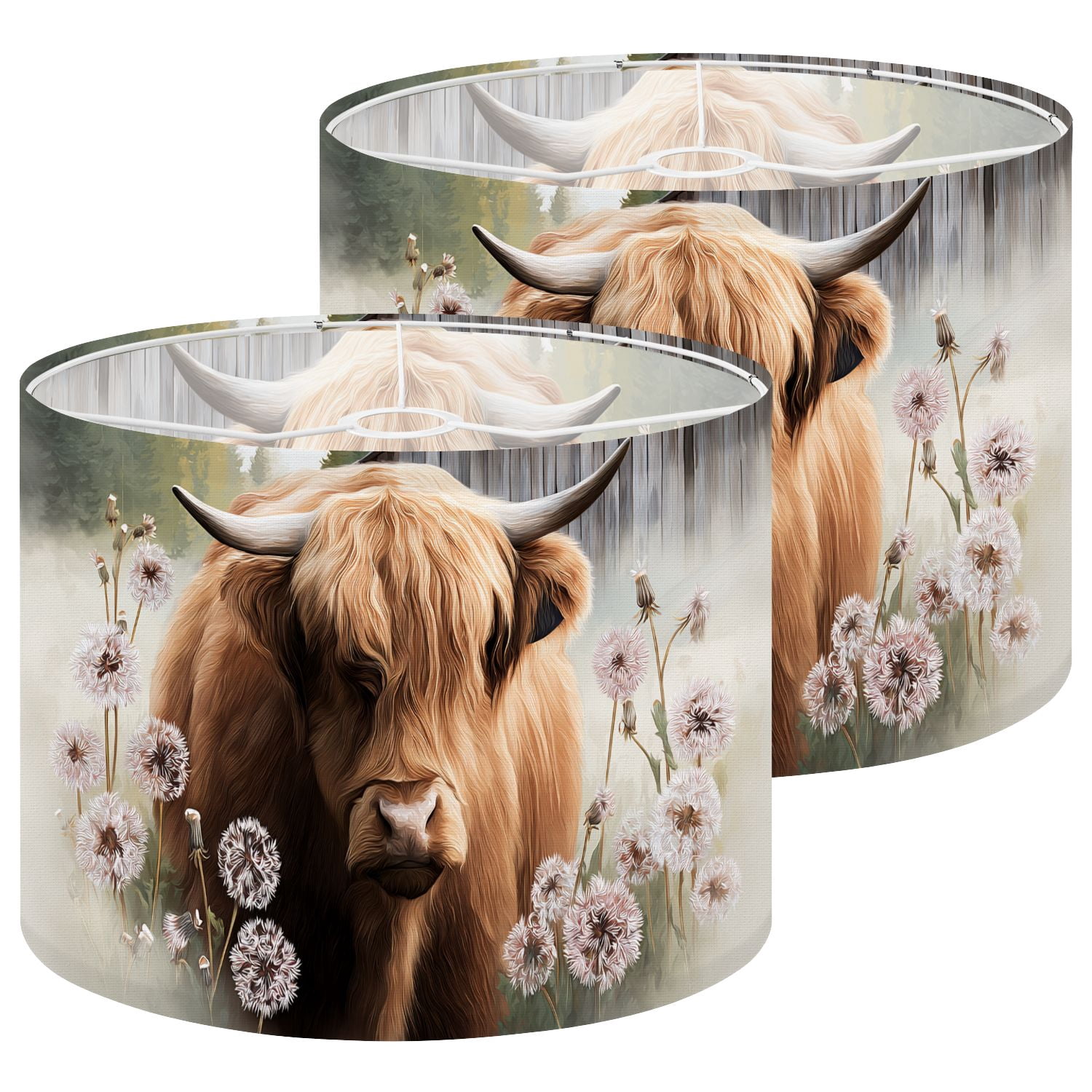 Lampshades 2 Pack Farmhouse Teal Brown Rustic Cow Dandelion Animal ...