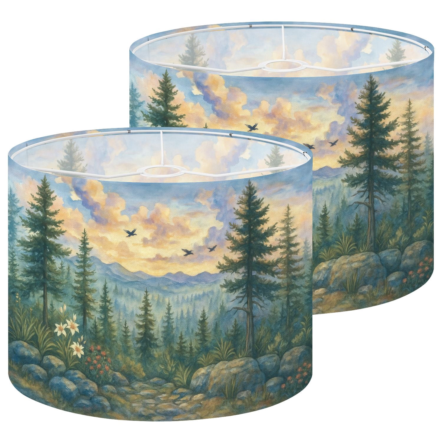 Lampshades 2 Pack Green Forest Woodland Nursery Room Pine Trees ...